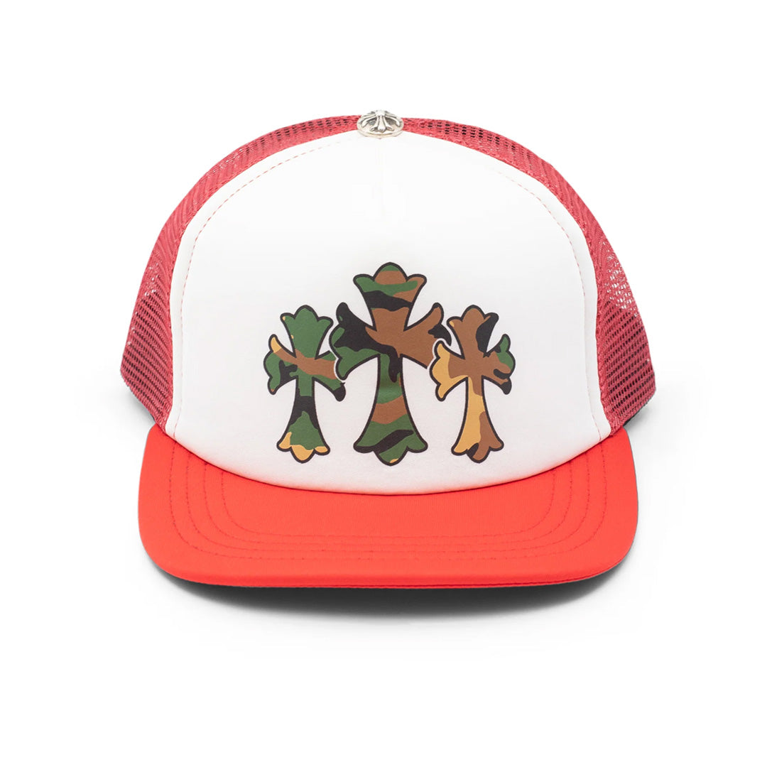 Chrome Hearts Camo Triple Cross Trucker Hat Red | Kenshi
